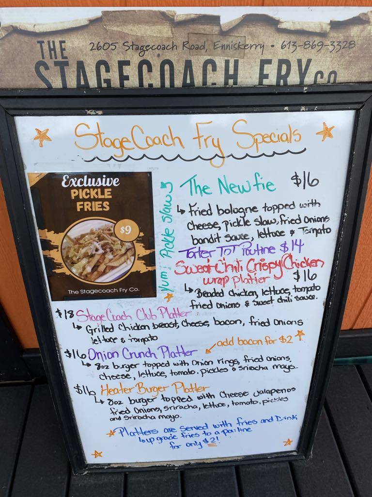 Menu at The Stagecoach Fry Co. restaurant, Ottawa