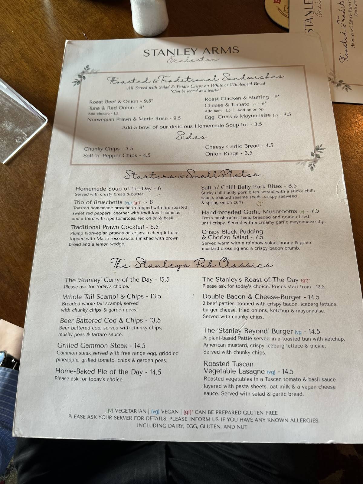 Menu at The Stanley Arms pub & bar, St Helens