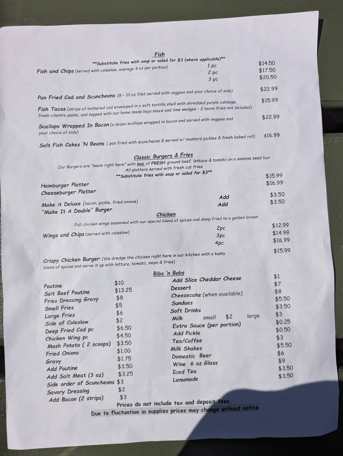 Menu at The Station Diner restaurant, Holyrood