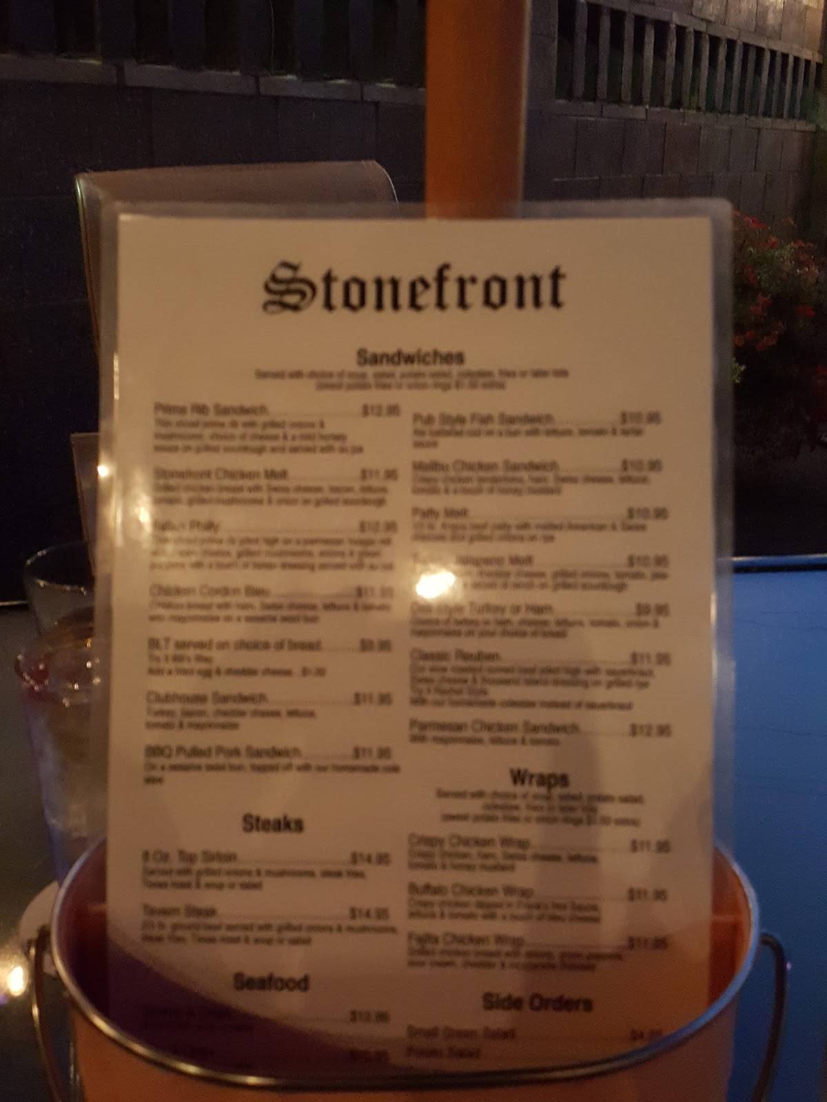 Menu at The Stonefront pub & bar, Salem
