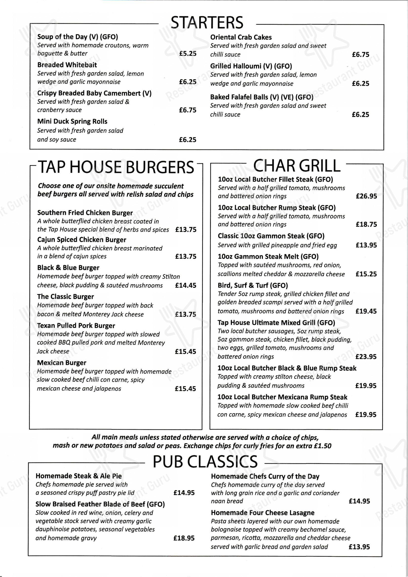 Menu at The Tap House, Hartlebury Pub & Restaurant, Kidderminster