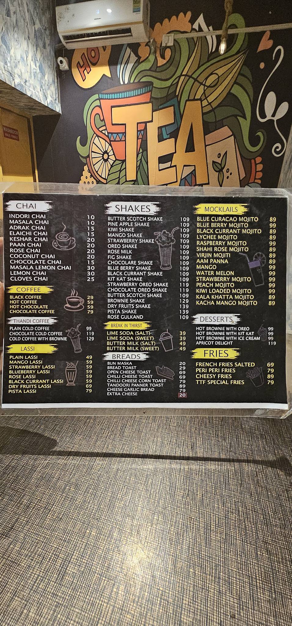 Menu at The Tea Factory, Deoghar
