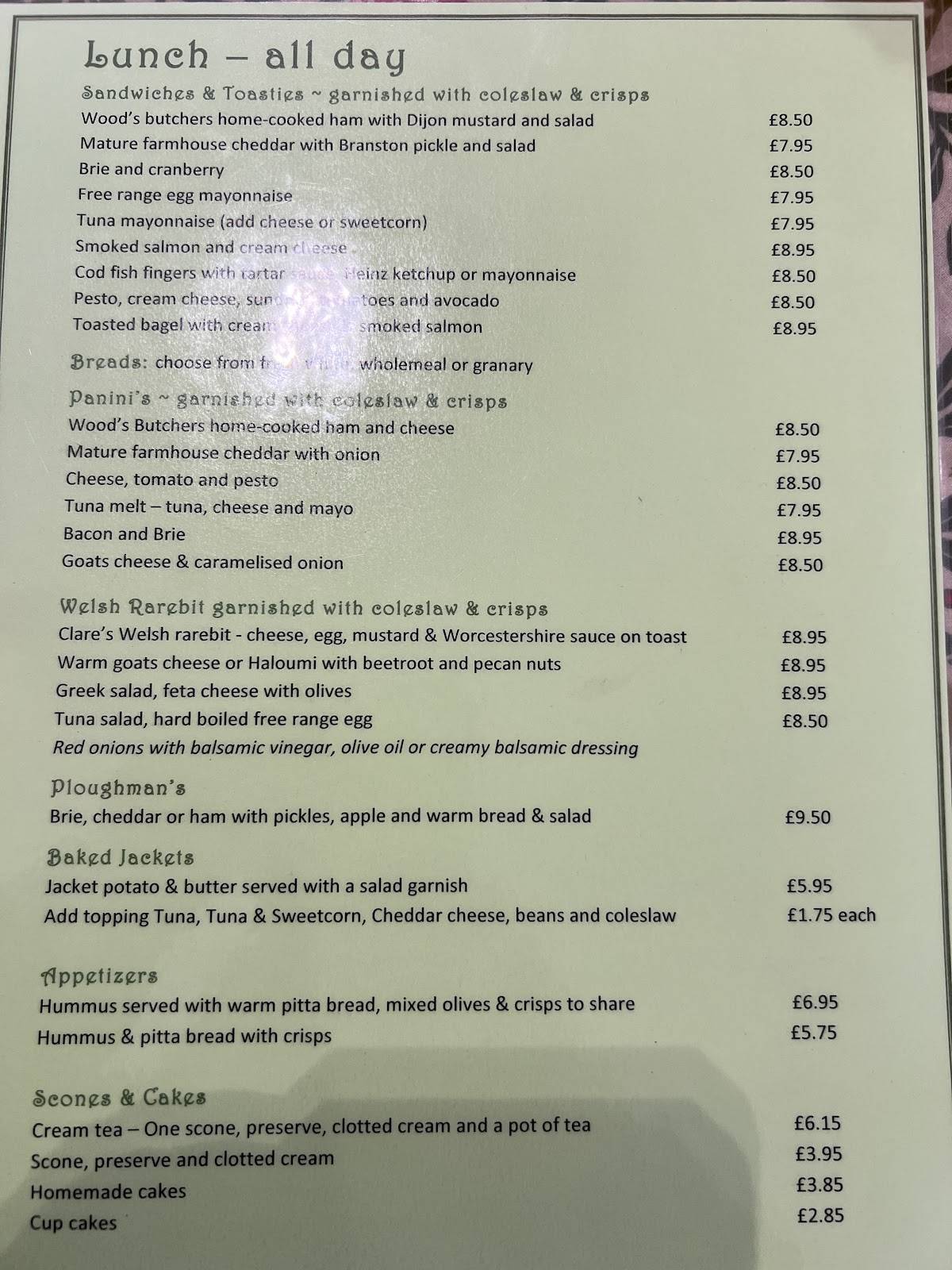 Menu at The Tea Shop Around The Corner cafe, Farnborough