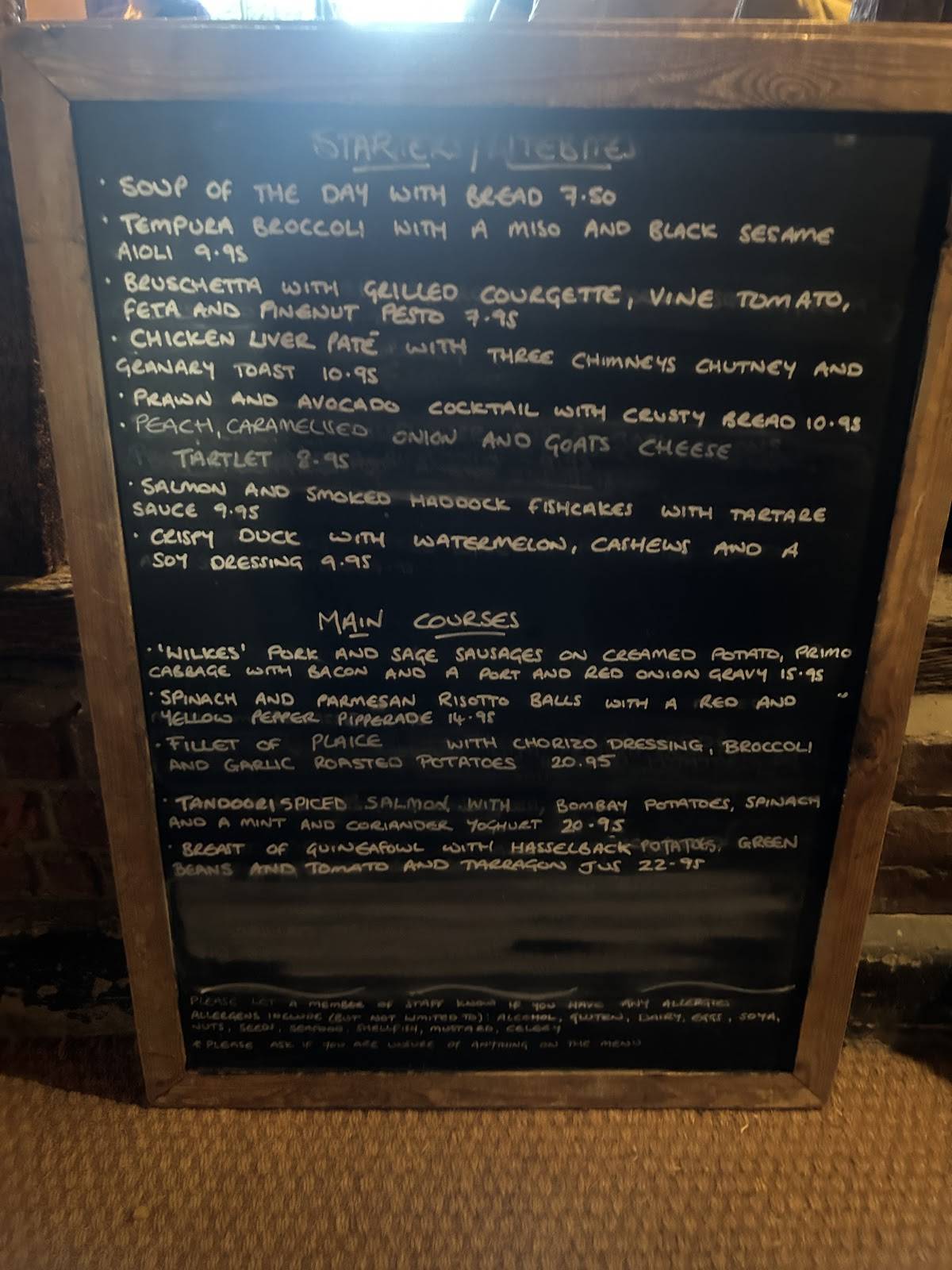 Menu at The Three Chimneys pub & bar, Smarden