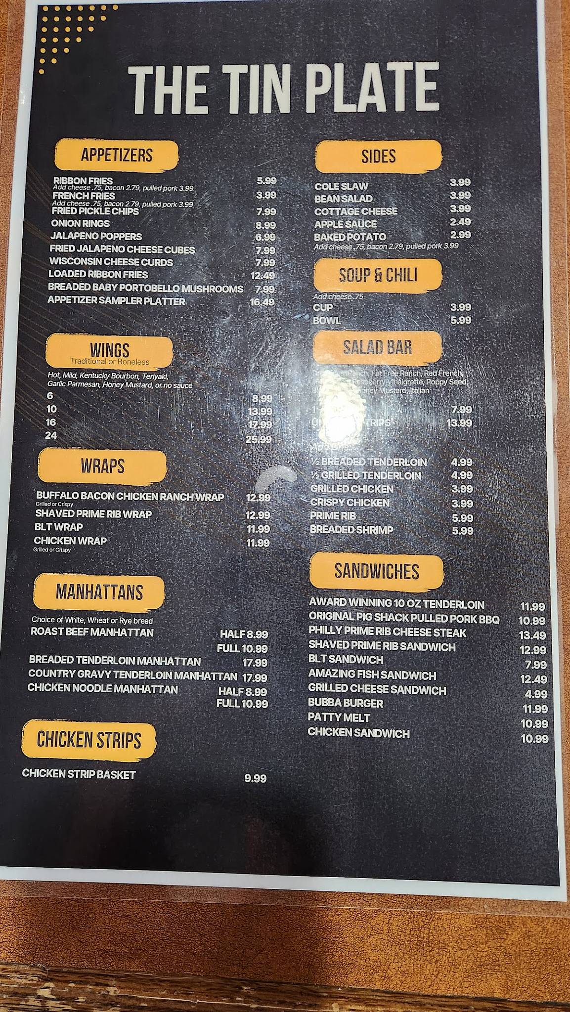 Menu at The Tin Plate, Fine Food & Spirits restaurant, Elwood