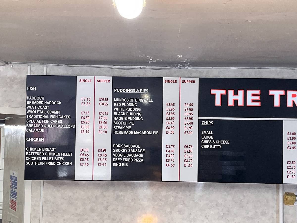 Menu at The Trawler Fish & Chips restaurant, Golspie