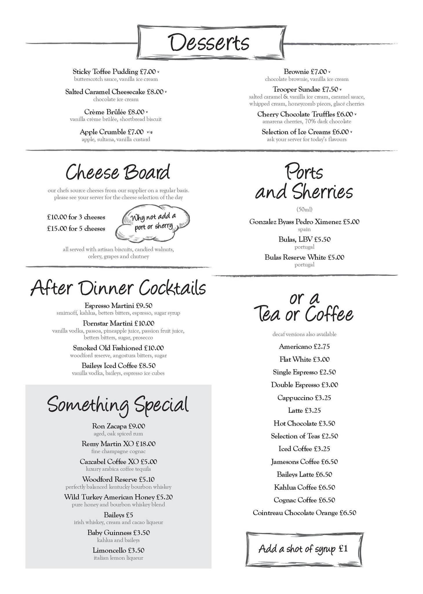 Menu at The Trooper restaurant, Lichfield