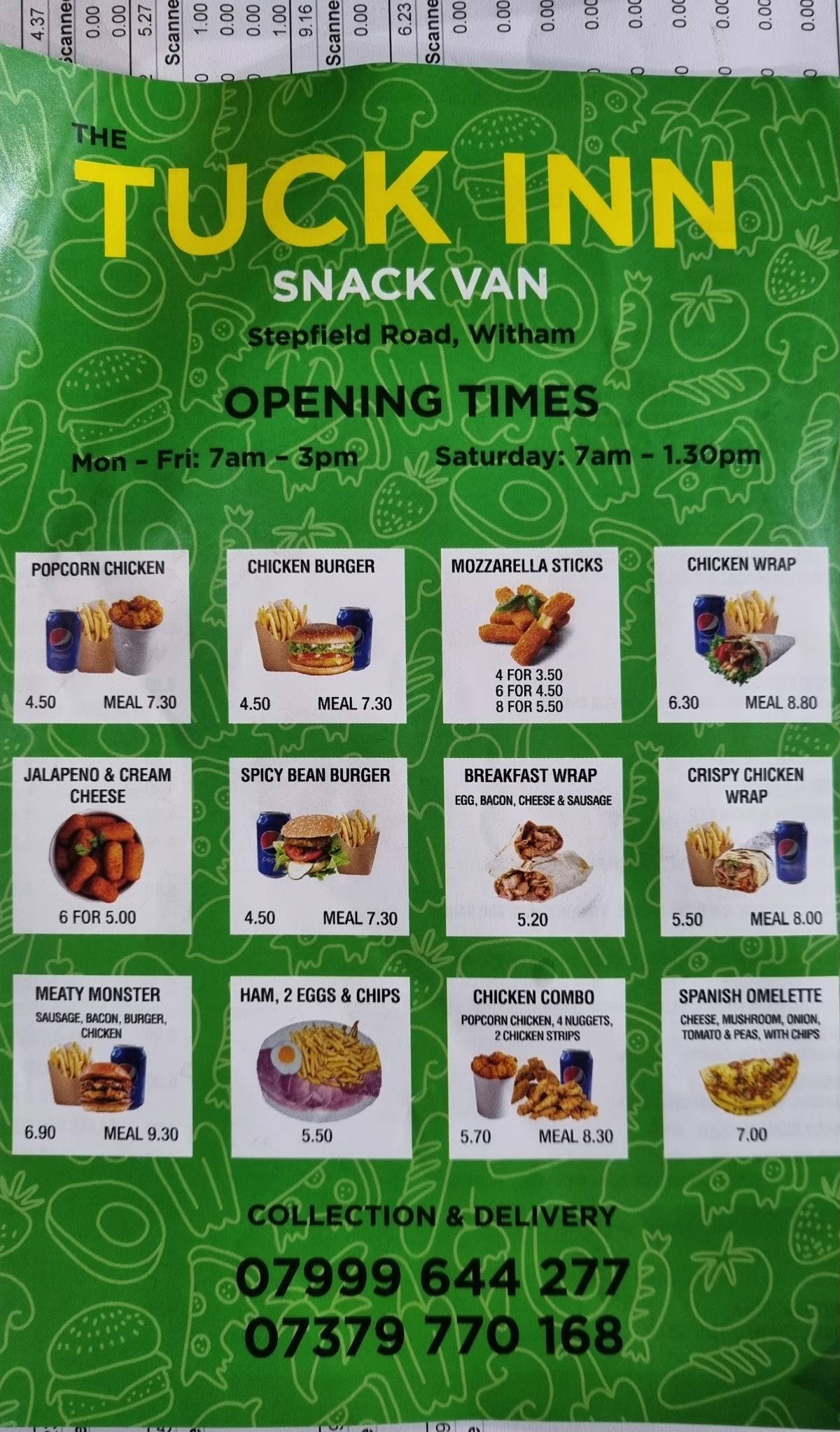 Menu at The Tuck Inn cafe, Witham