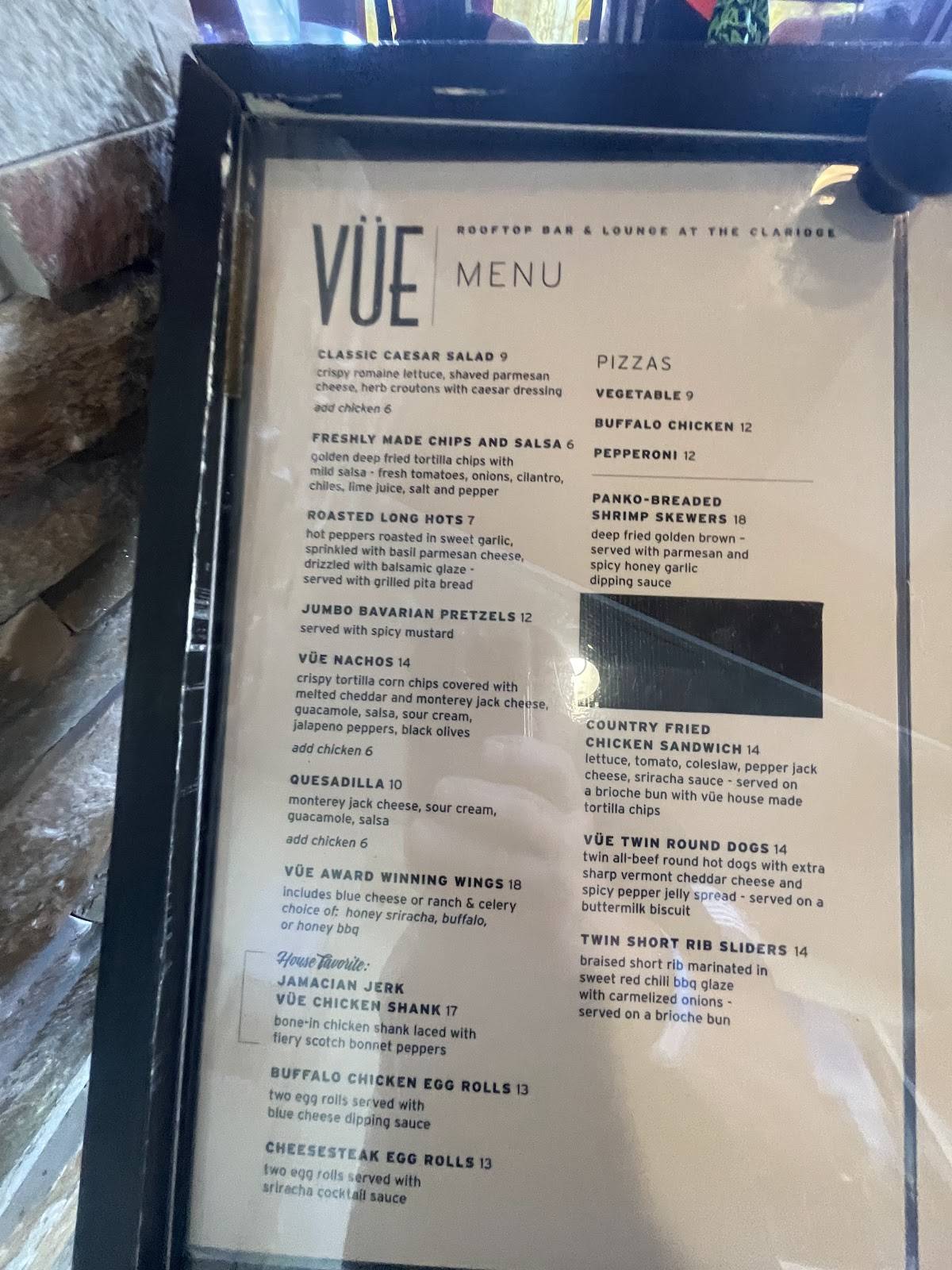 Menu at The VÜE Rooftop Bar, Atlantic City