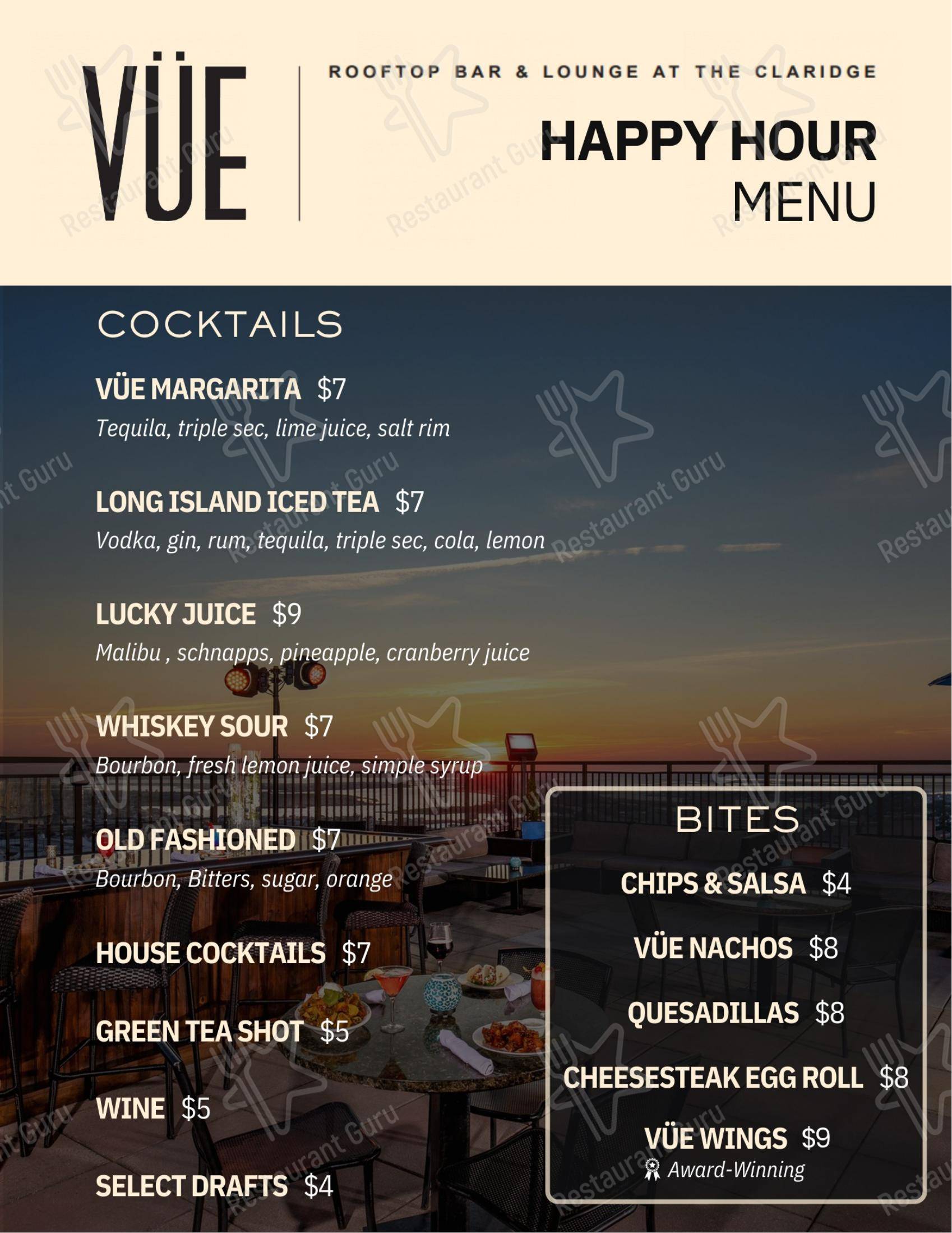 Carta de The VÜE Rooftop Bar, Atlantic City