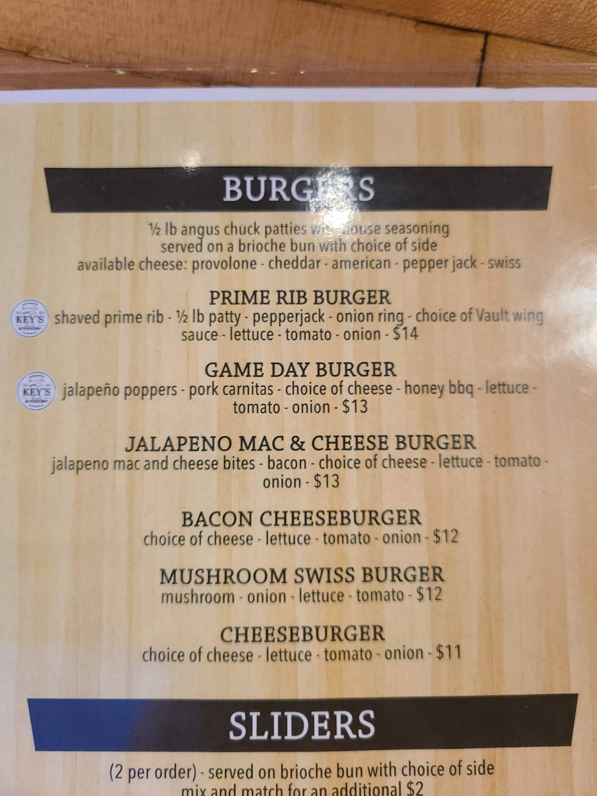 Menu at The Vault 1905 Sports Grill restaurant, Van Buren