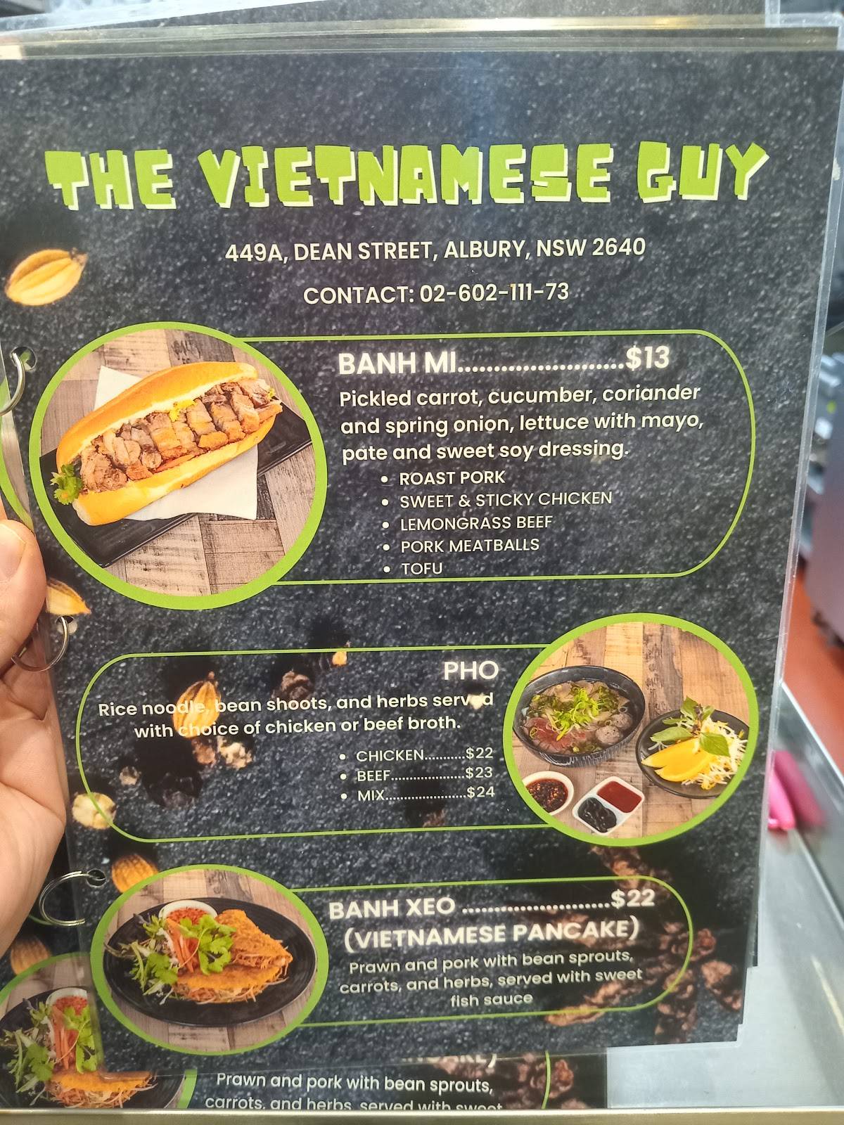 Menu at The Vietnamese Guy restaurant, Albury