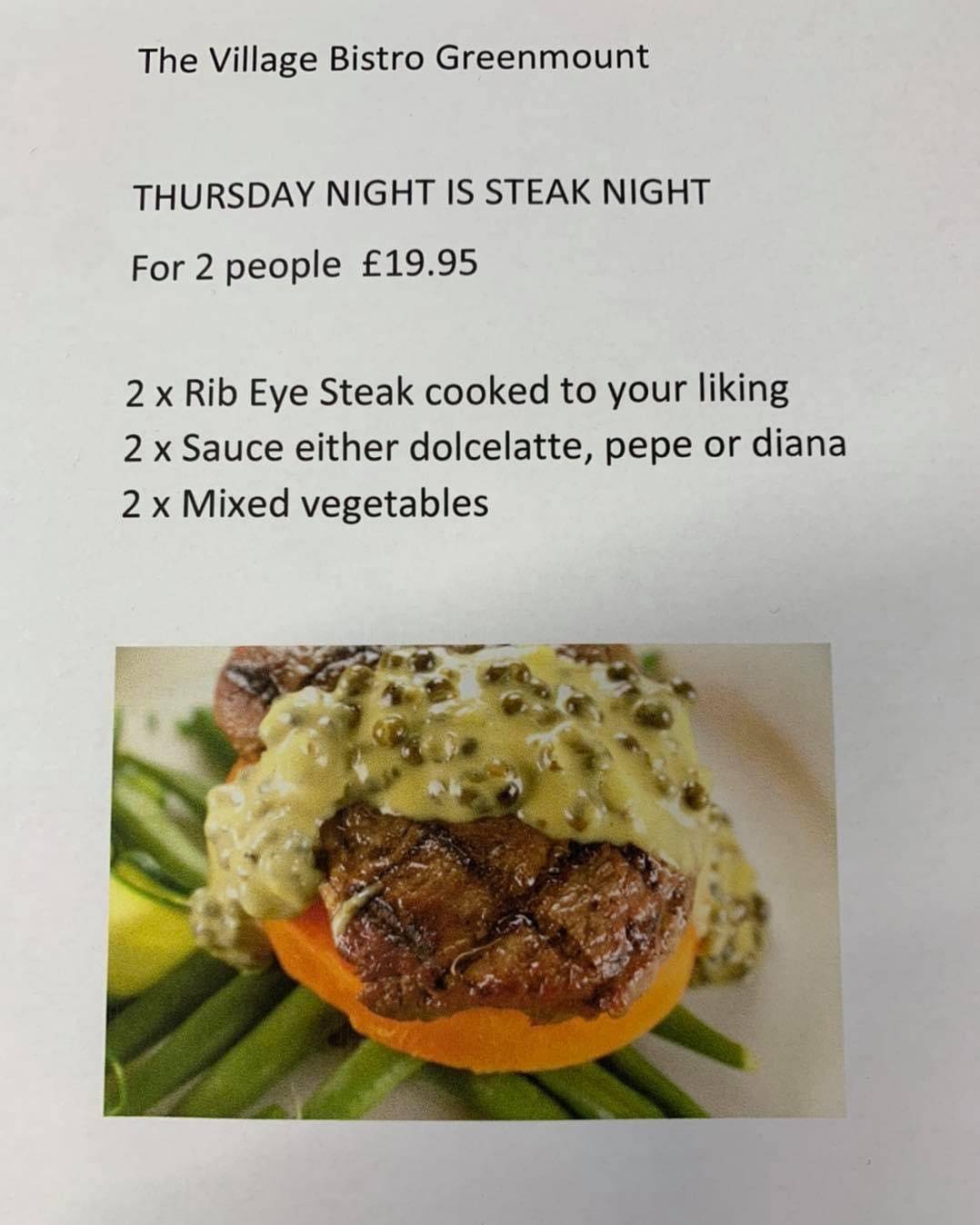Menu at The Village Bistro Greenmount restaurant, Bury
