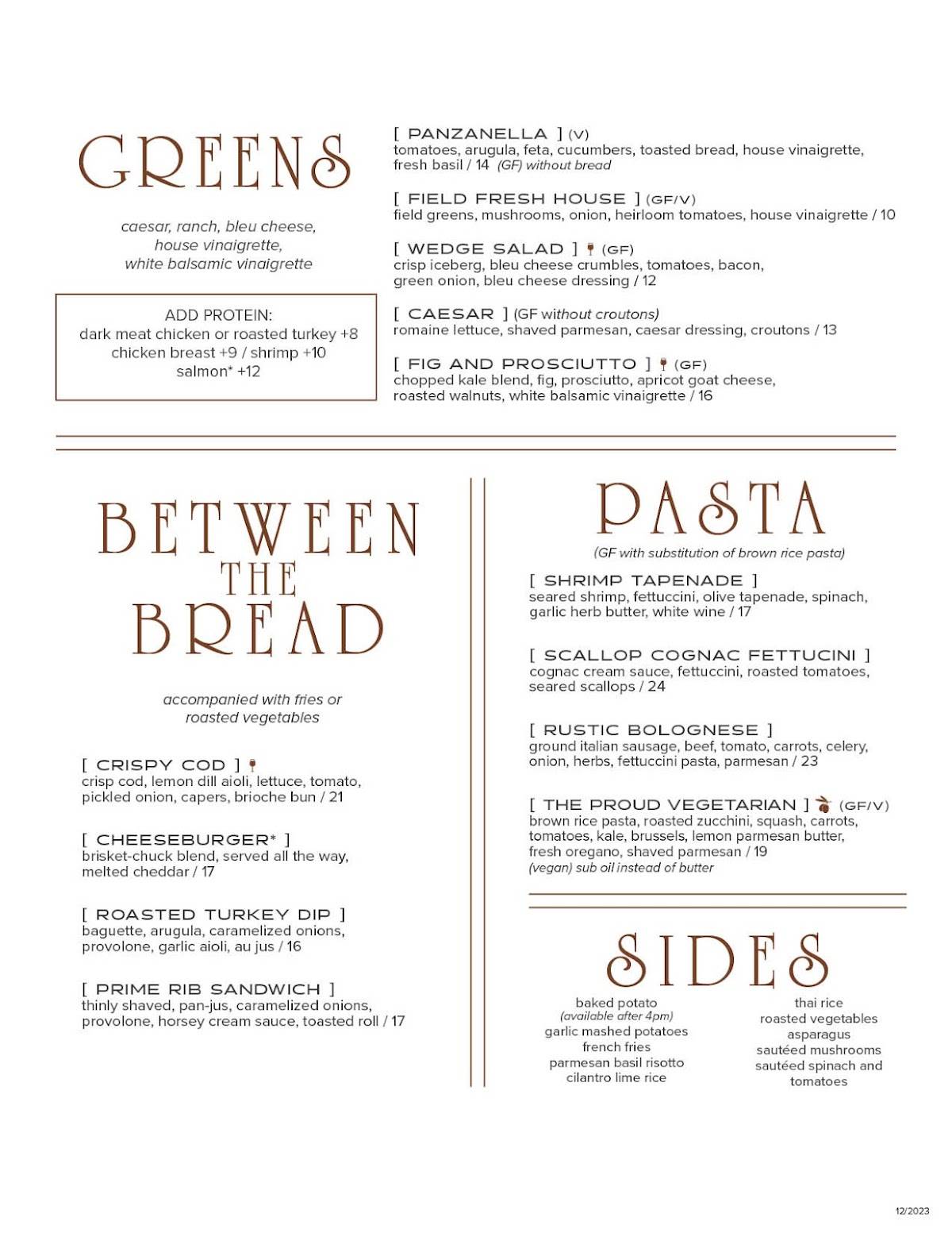Menu at Harvest Restaurant & Bar, The Villages