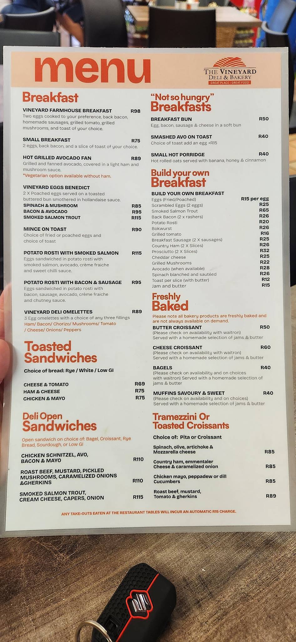 Menu at The Vineyard Deli restaurant, Cape Town, Corner of ...