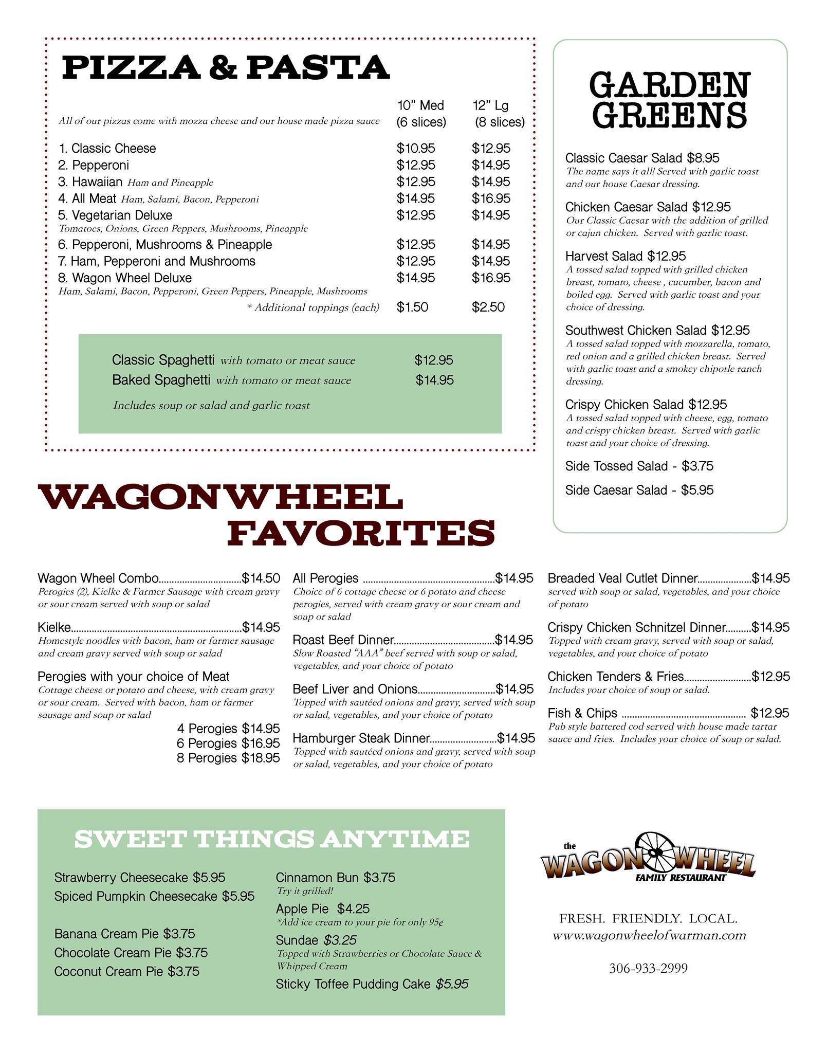 Menu at The Wagon Wheel Warman restaurant, Warman