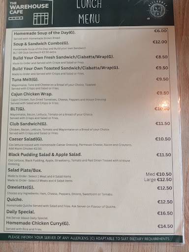 Menu at The Warehouse Cafe, Farranfore