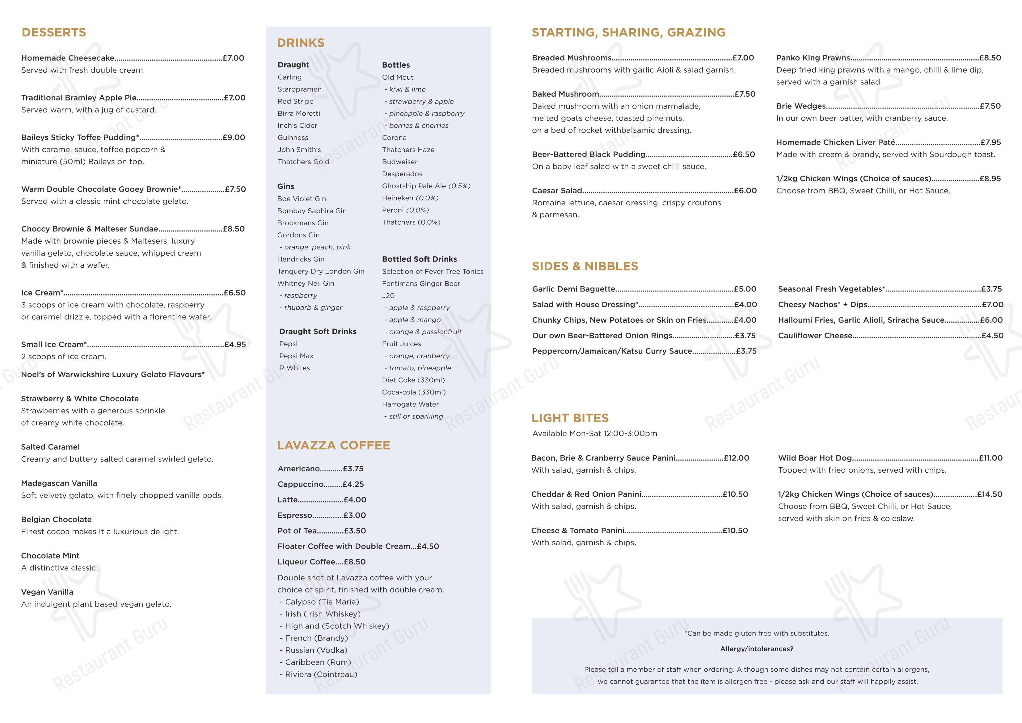 Menu at The Warwickshire Lad pub & bar, Tanworth in Arden