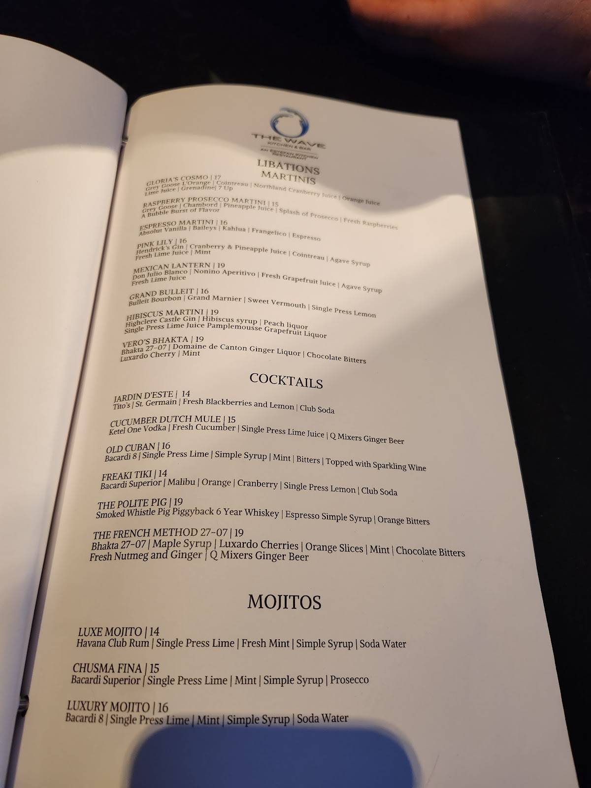 Menu at The Wave Kitchen & Bar, Vero Beach