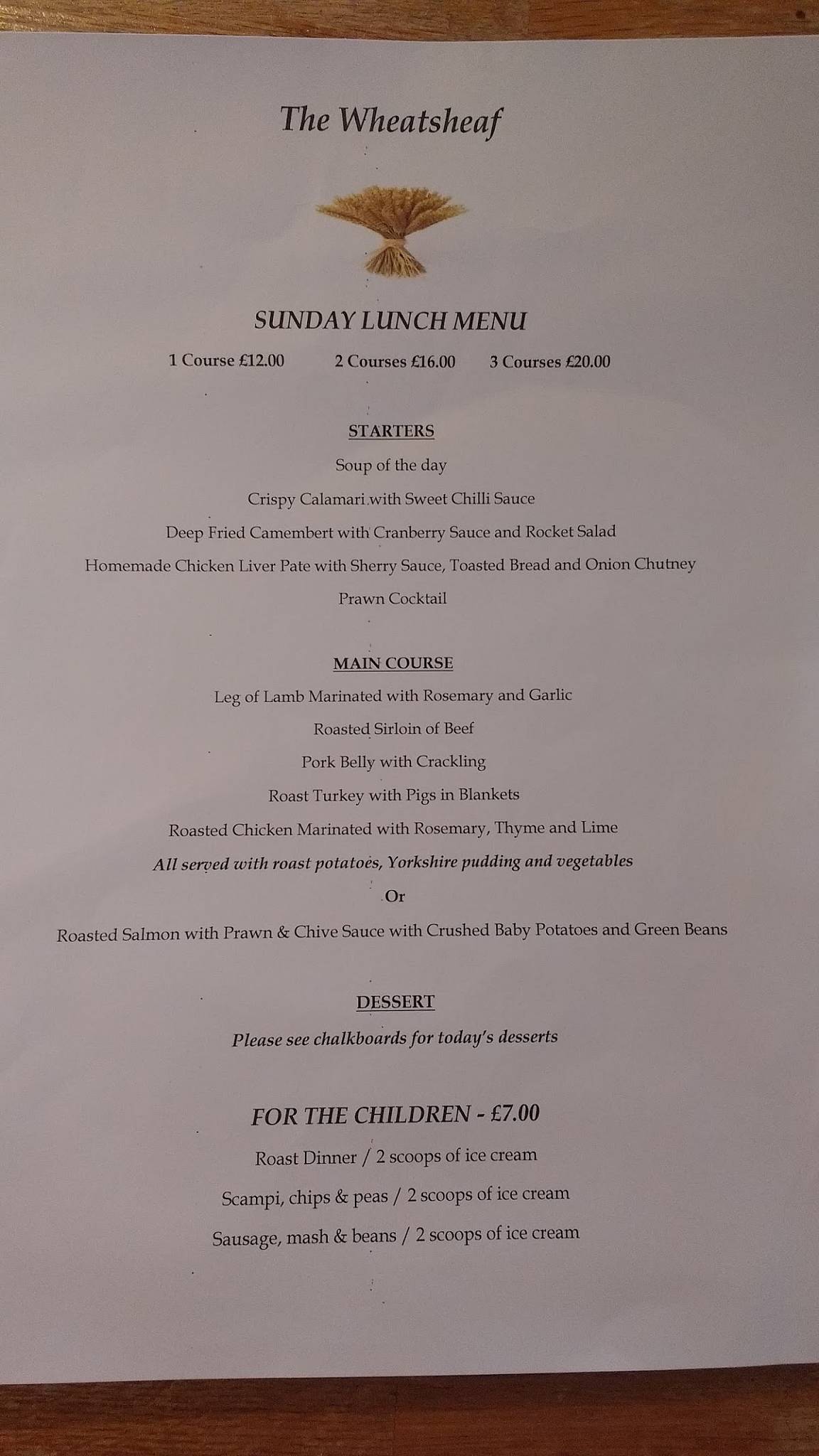 Menu at The Wheatsheaf West Wickham pub & bar, West Wickham, 135 High St