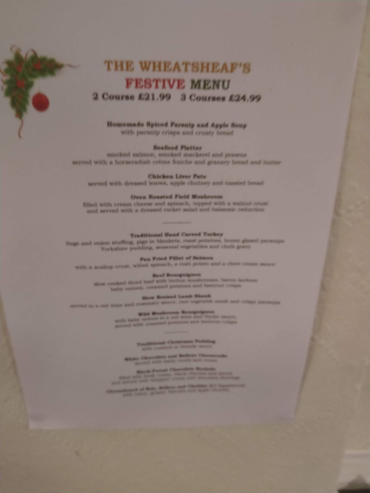 Menu at The Wheatsheaf Pub, Hatfield Peverel