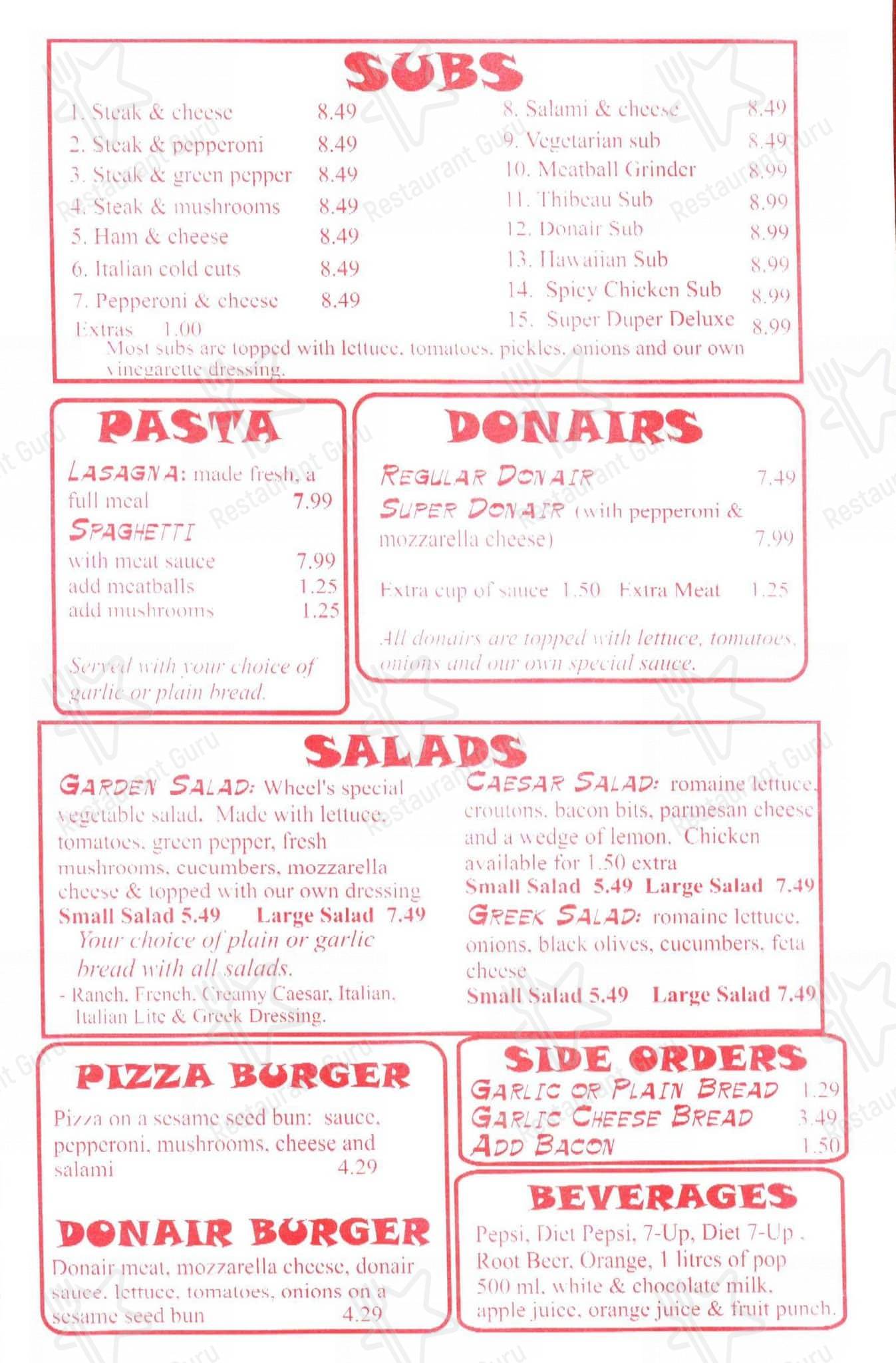 Menu at The Wheel Pizza & Sub Shop pizzeria, Antigonish