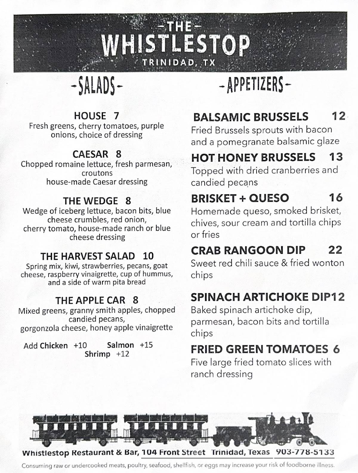 Menu at The Whistlestop Restaurant & Bar, Trinidad