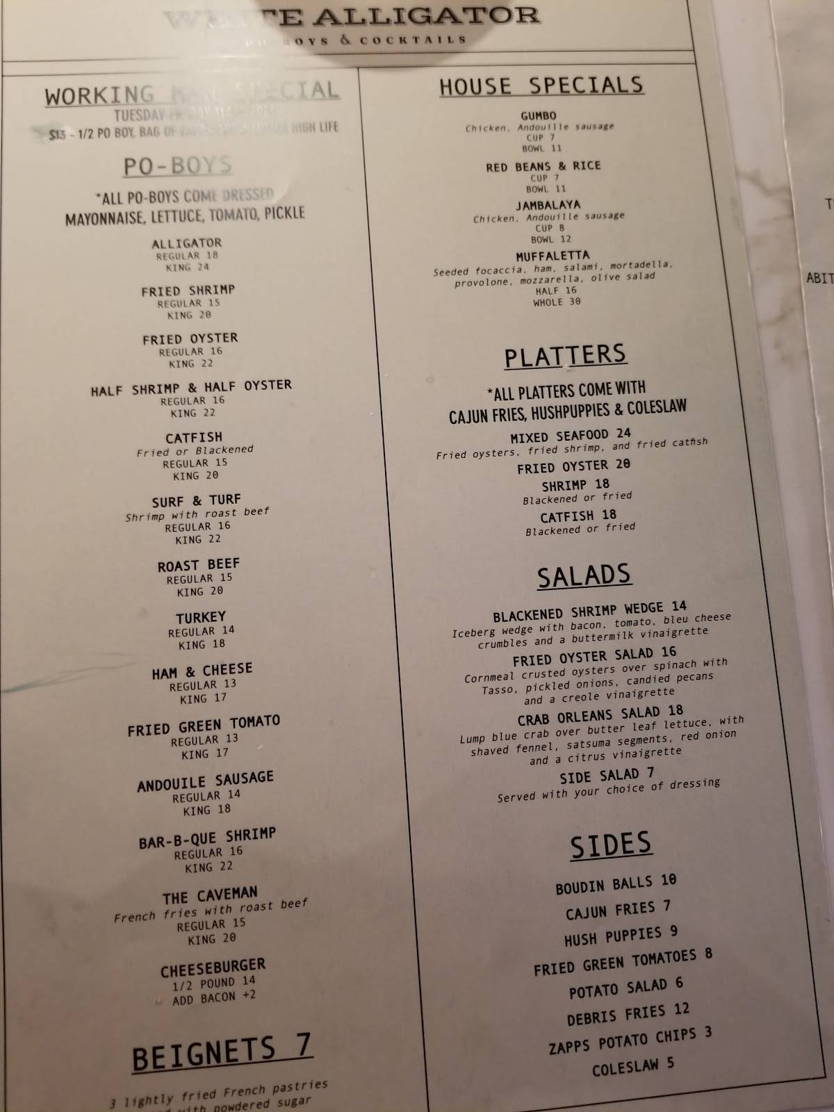 Menu at The White Alligator pub & bar, Franklin