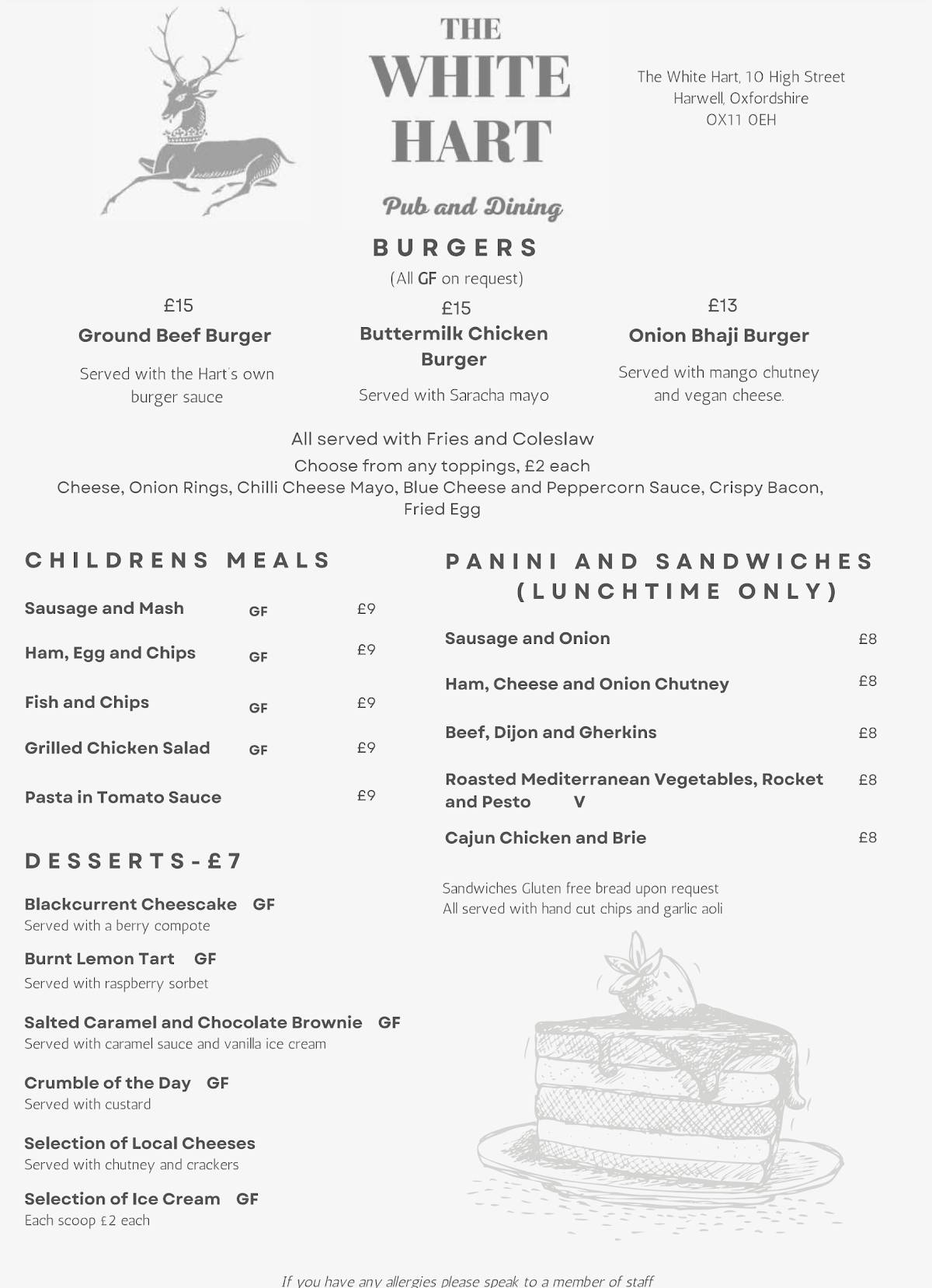 Menu at The White Hart pub & bar, Didcot, High St