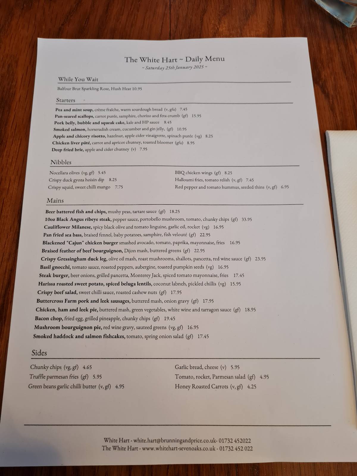 Menu at The White Hart pub & bar, Sevenoaks, Tonbridge Rd