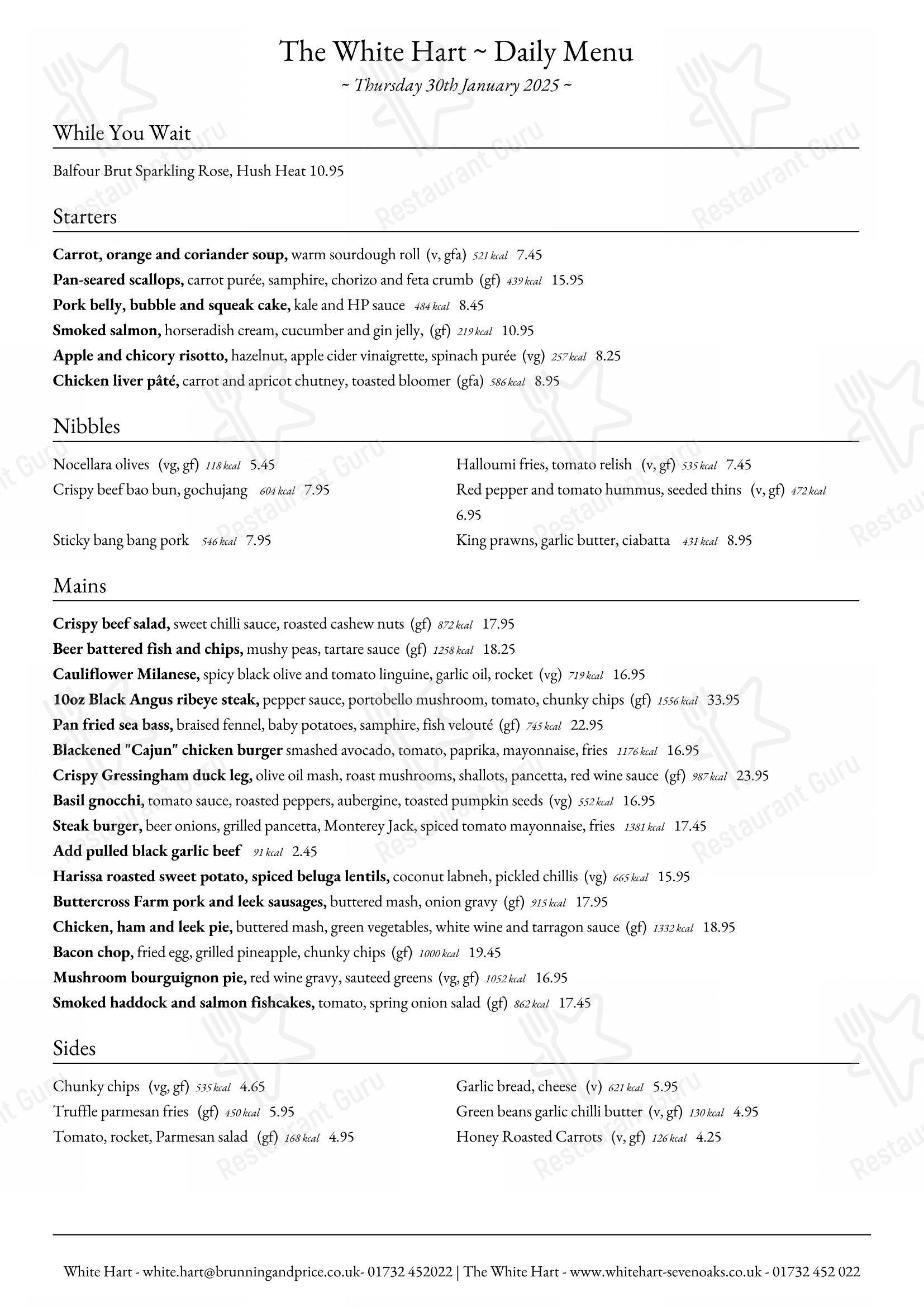 Menu at The White Hart pub & bar, Sevenoaks, Tonbridge Rd