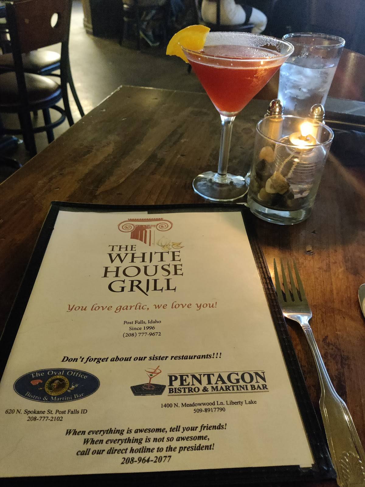 Menu at The White House Grill restaurant, Post Falls