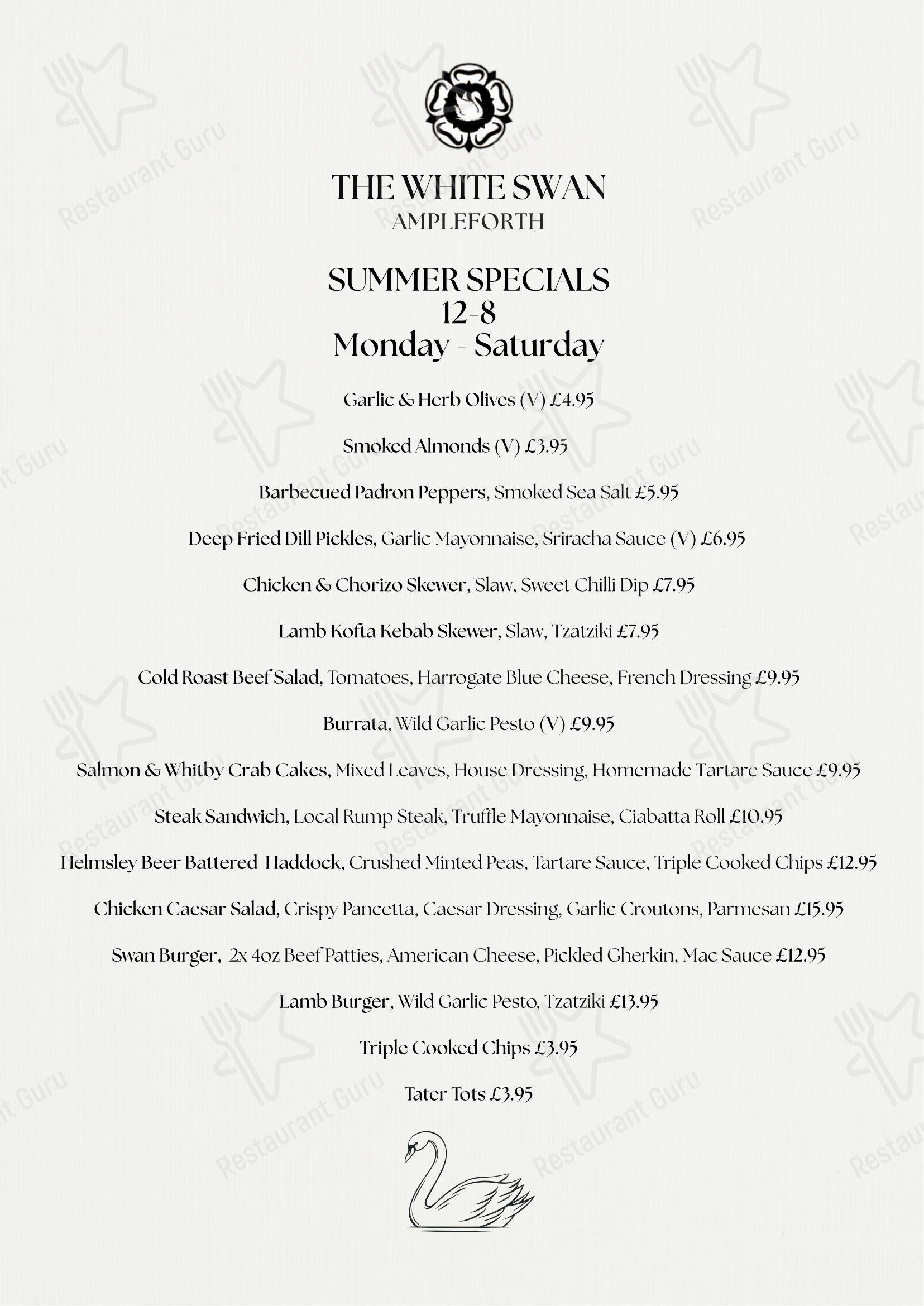 Menu at The White Swan pub & bar, Ampleforth, East End