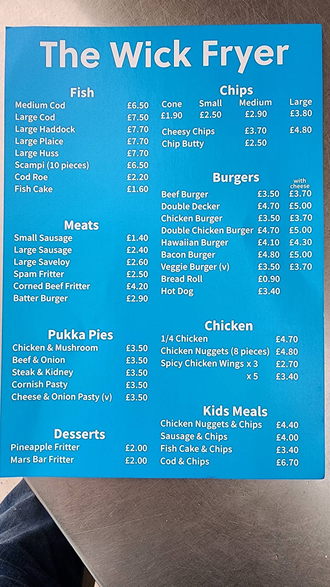 Menu at The Wick Fryer fast food, Littlehampton, 3 Norfolk Pl