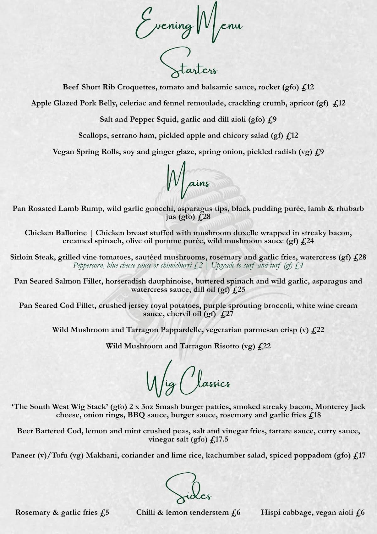 Menu at The Wig & Pen pub & bar, Truro