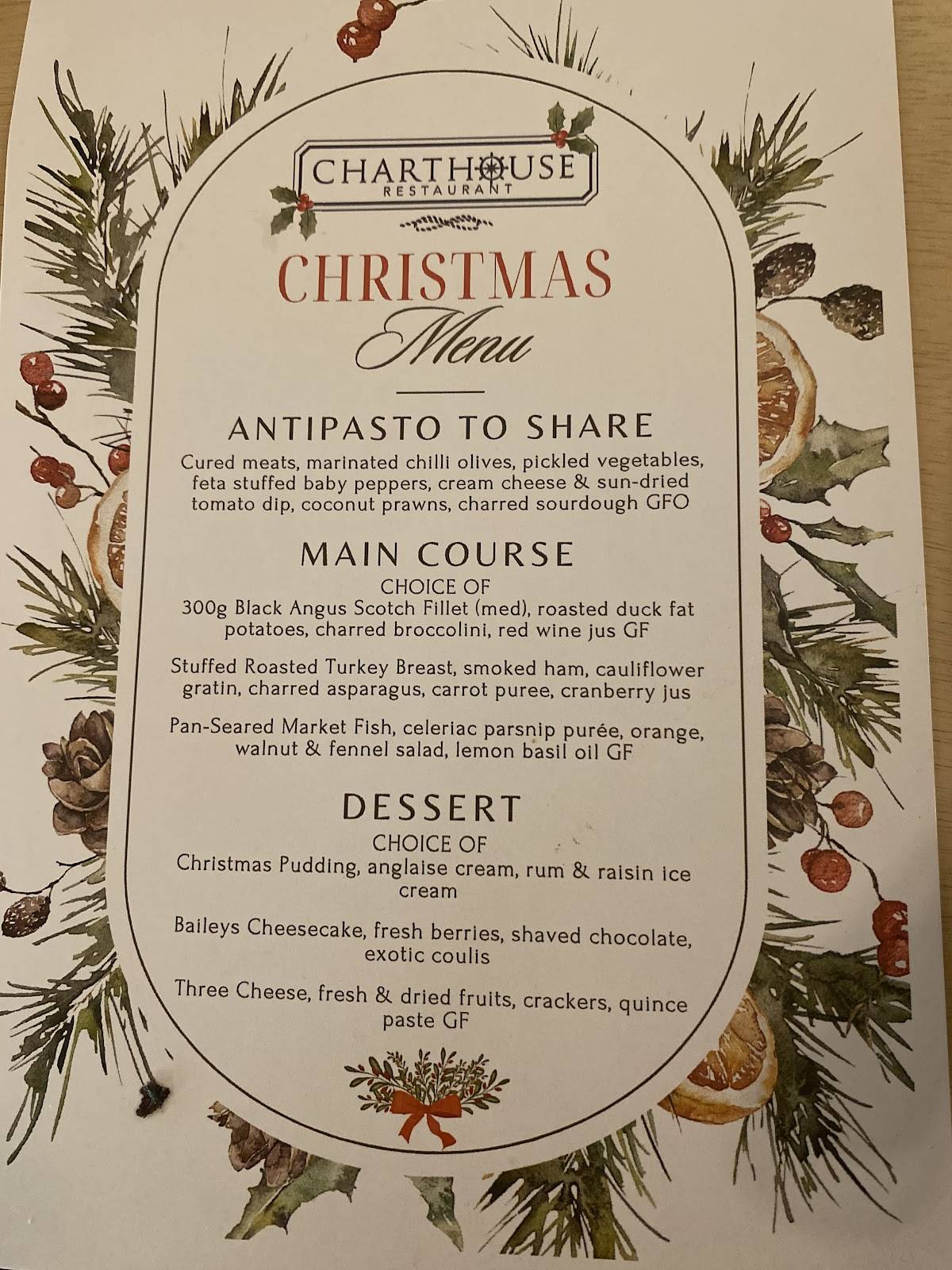 Menu at The Windsor Hotel restaurant, South Perth