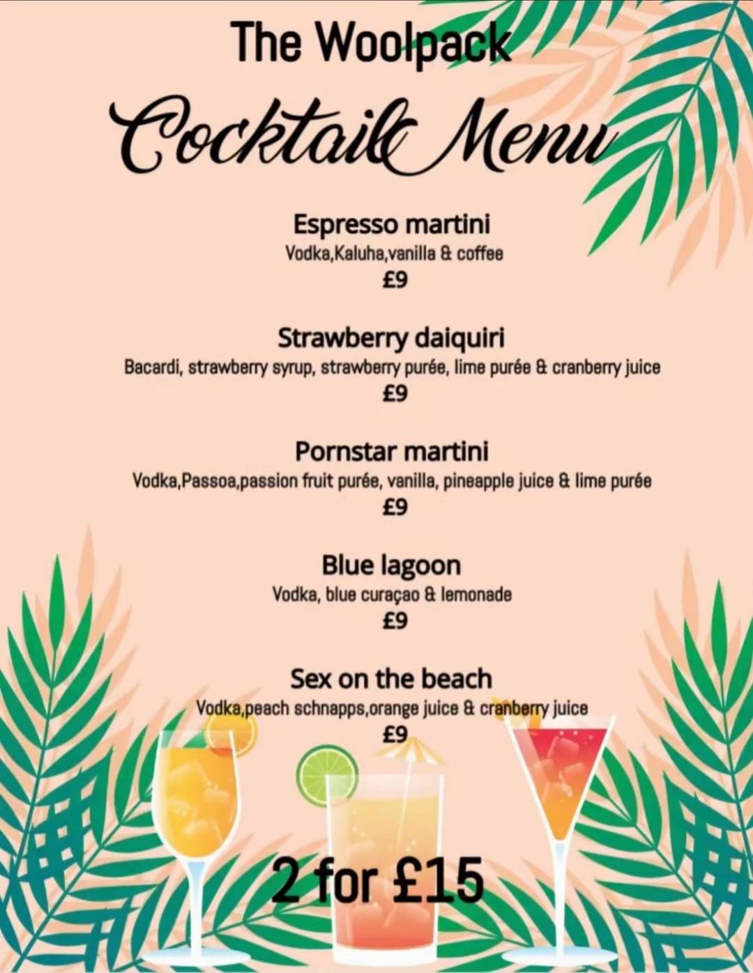 Menu at The Woolpack pub & bar, Peterborough