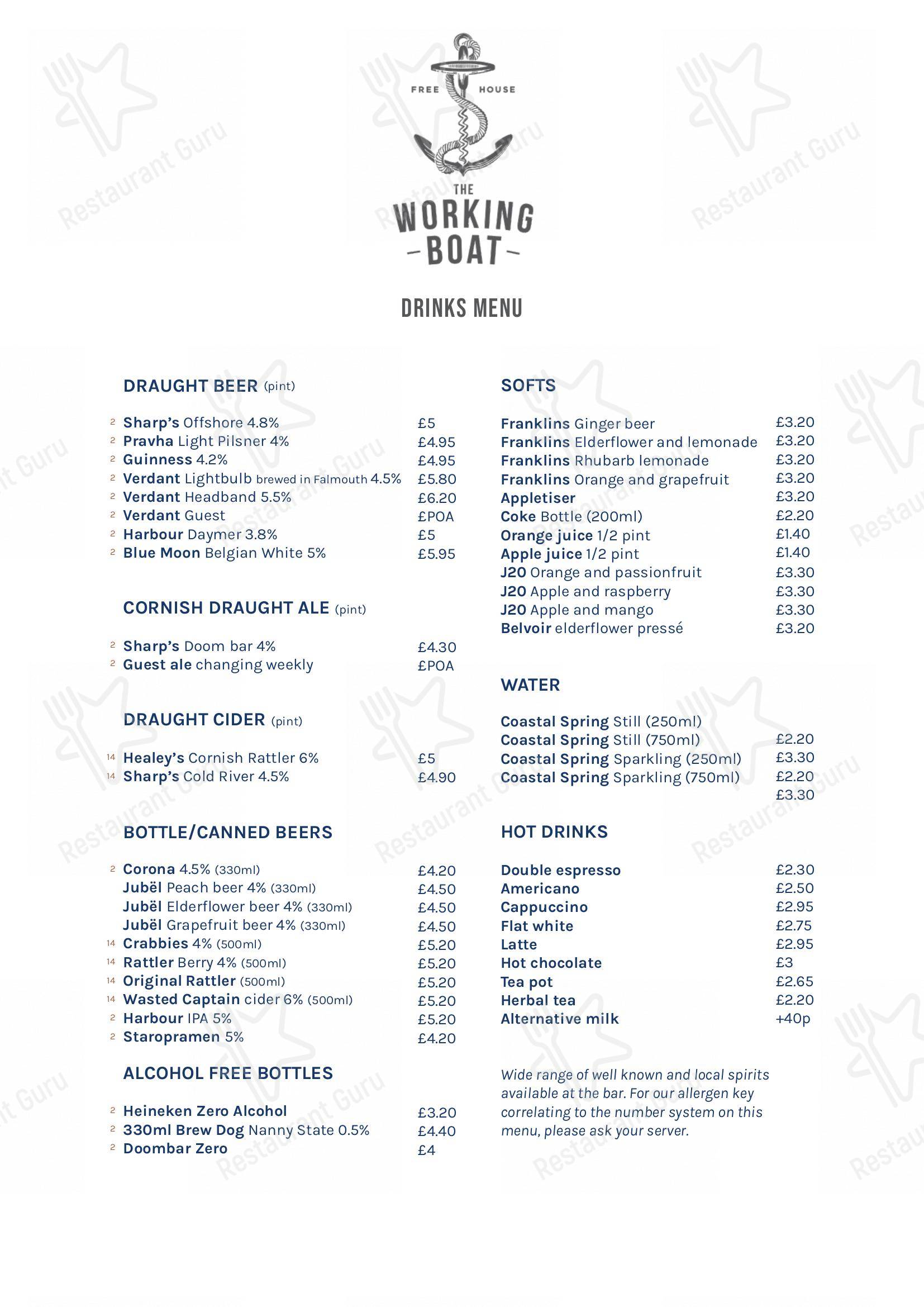 Menu at The Working Boat pub & bar, Falmouth