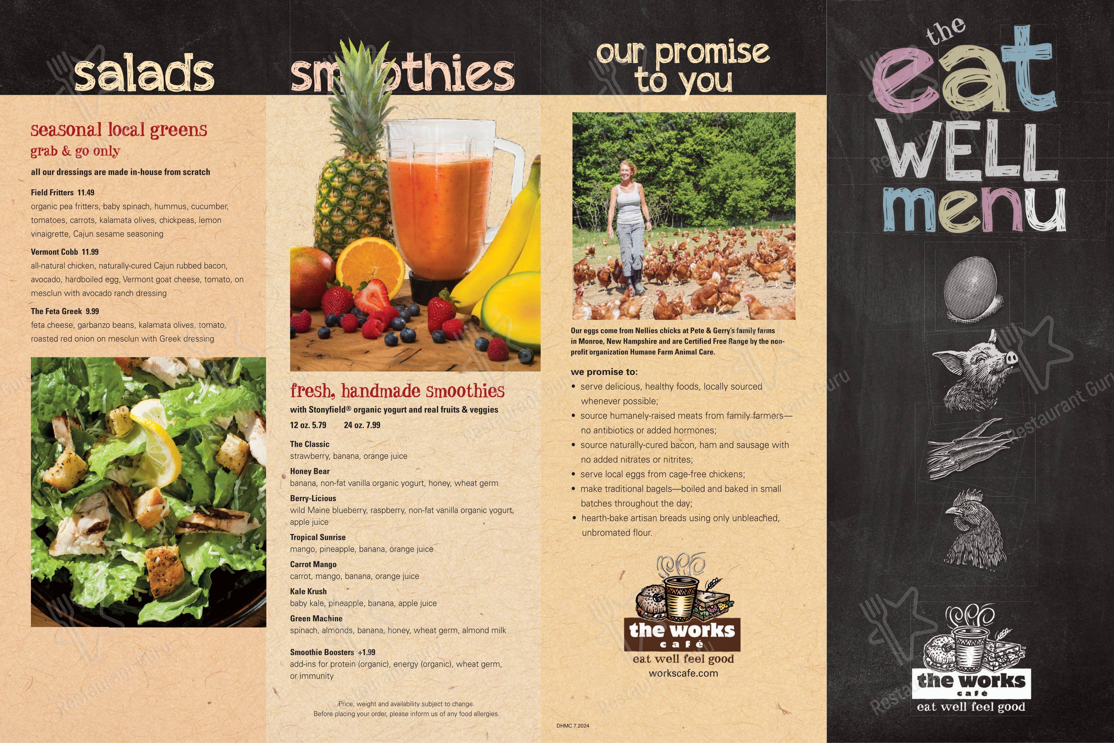 Menu at The Works Bakery Cafe, Lebanon