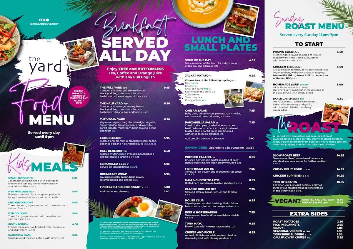 Menu at The Yard pub & bar, Coventry