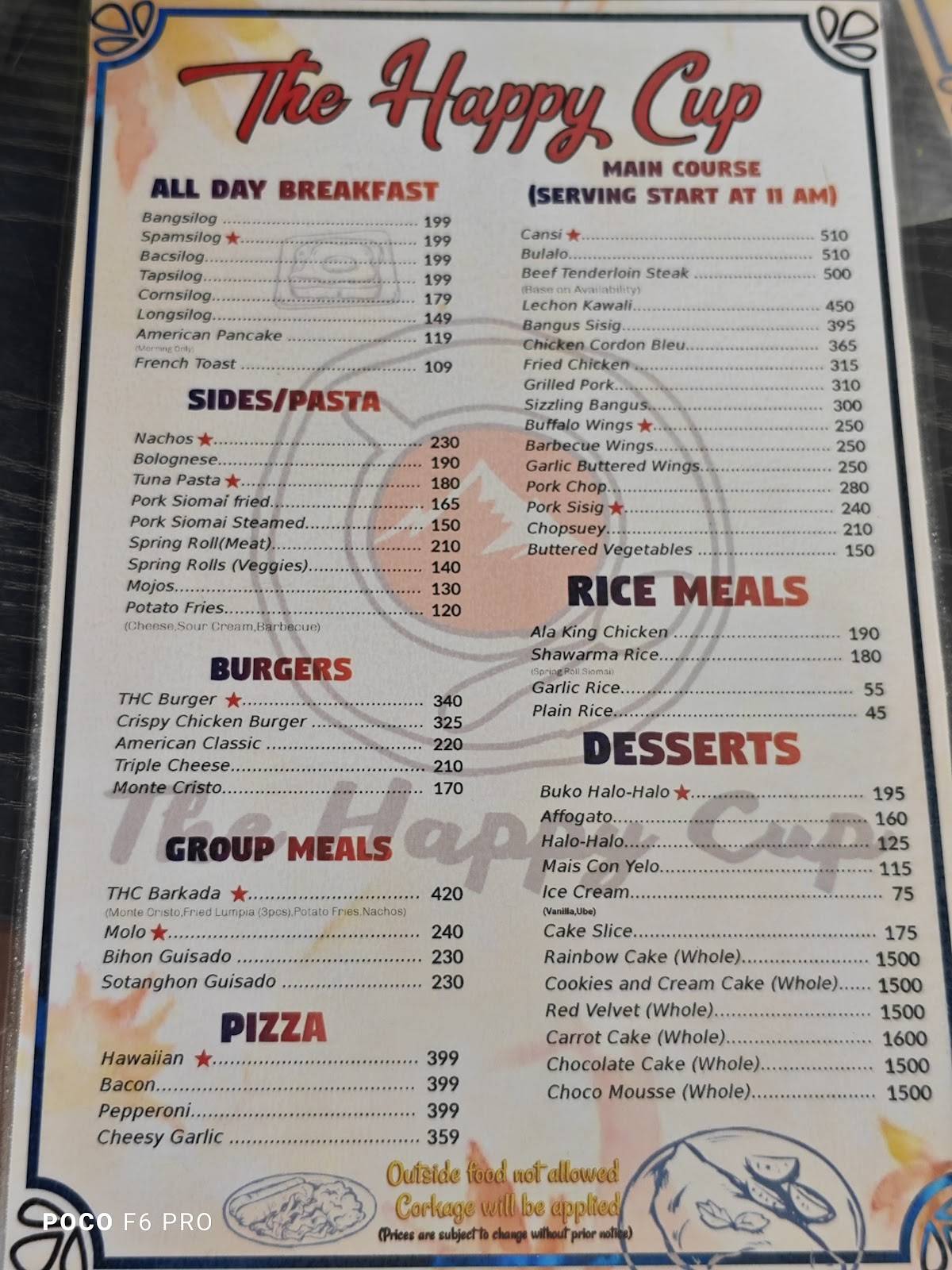 Menu at The happy cup restaurant, Kabankalan