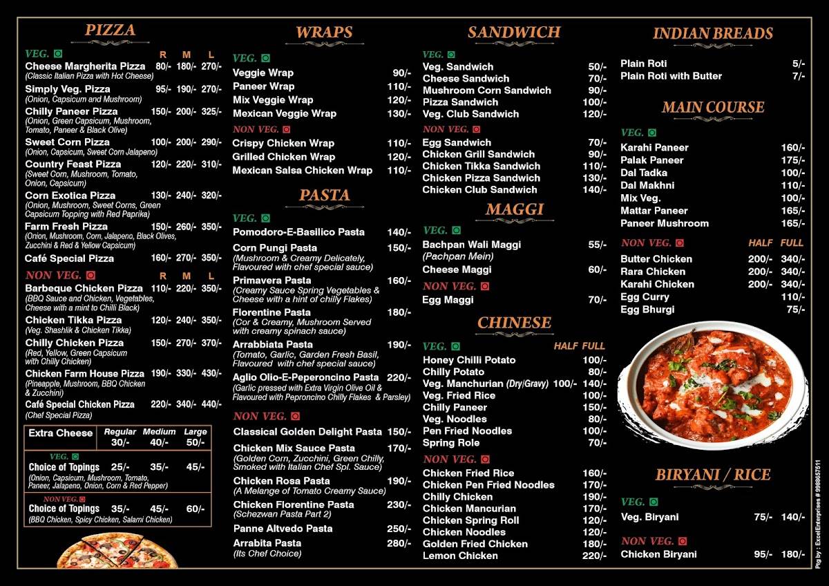 Menu at The star cafe, Amritsar