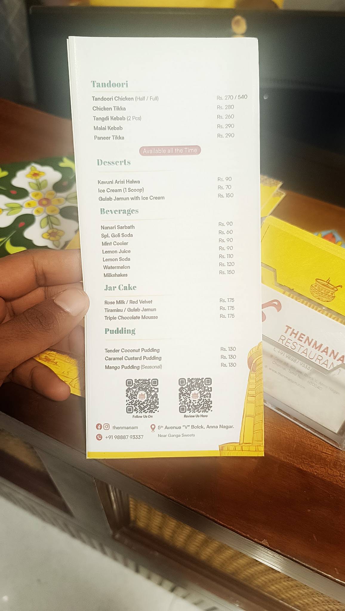 Menu at Thenmanam Restaurant Anna Nagar, Chennai