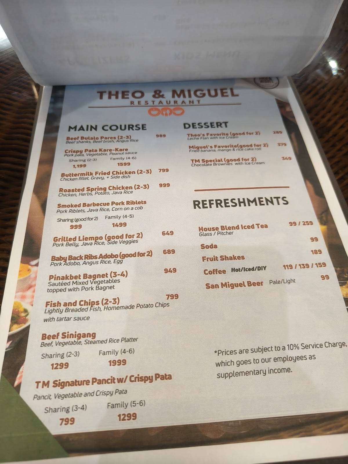 Menu at Theo & Miguel Restaurant, Antipolo