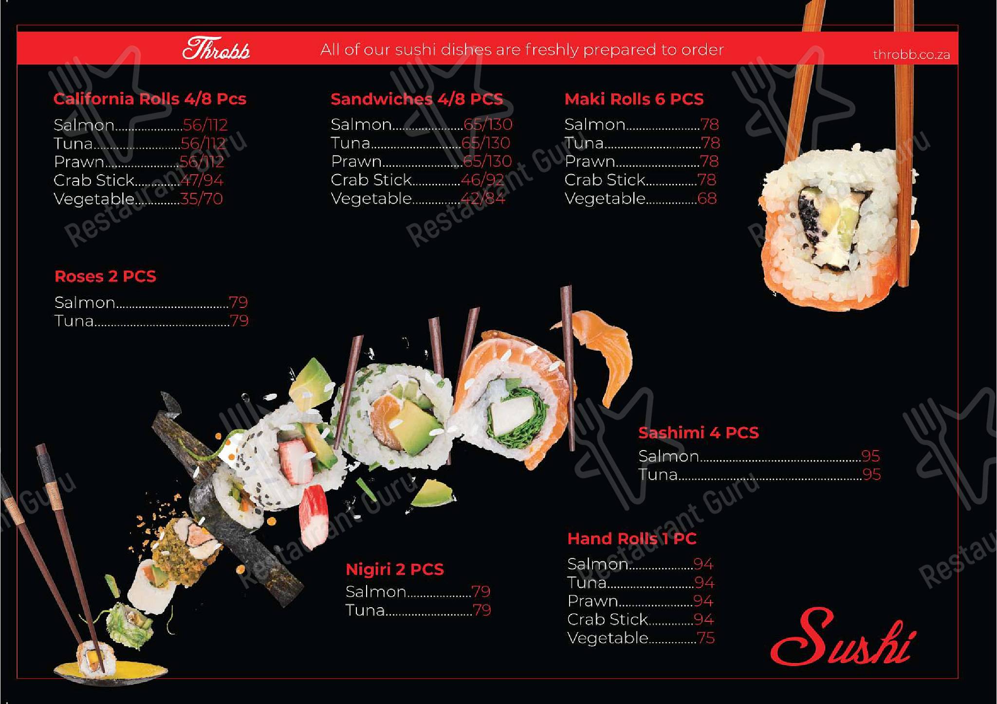 Menu at Throbbing Strawberry restaurant, Johannesburg