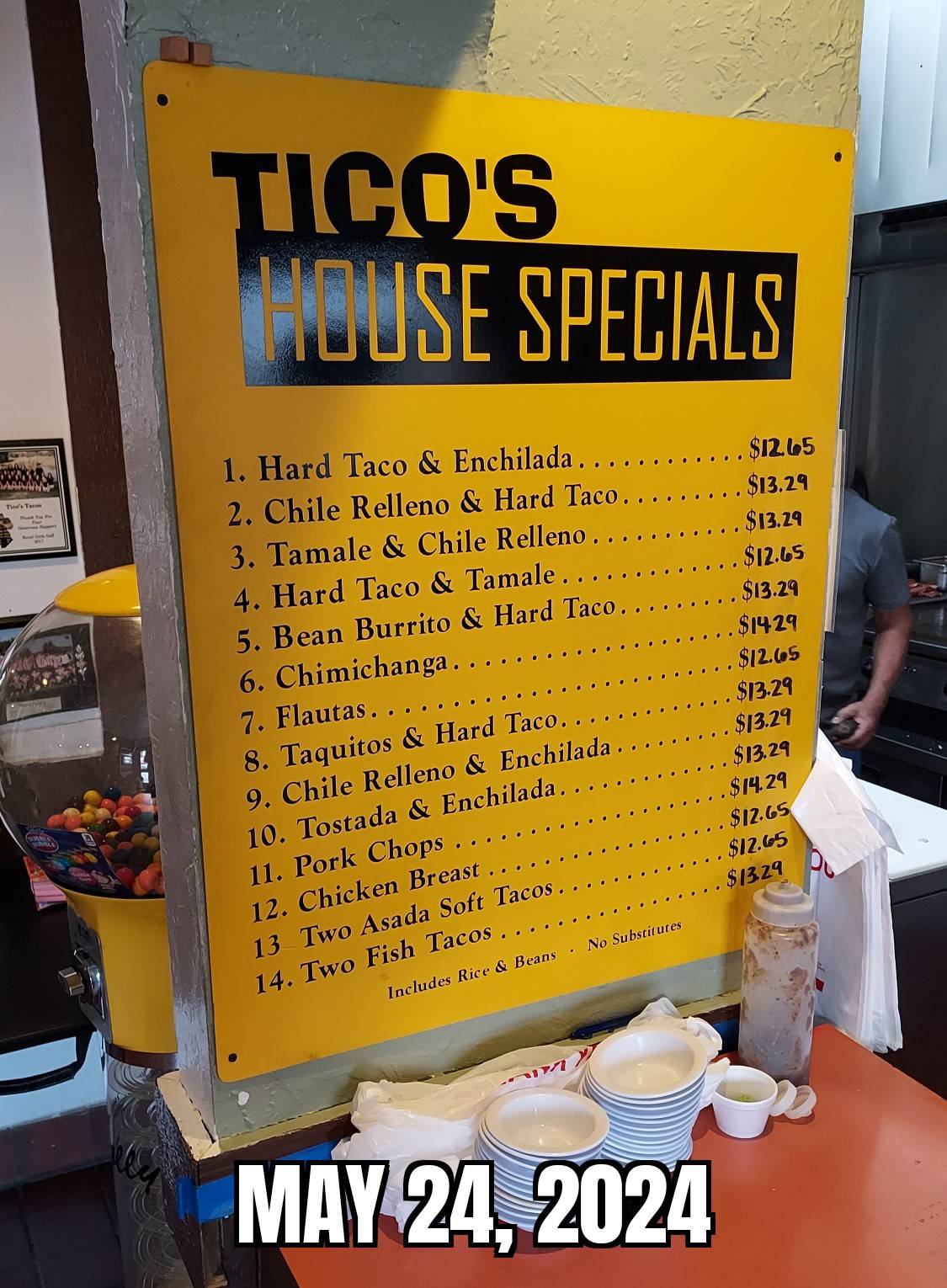 Menu at Ticos Tacos restaurant, Simi Valley, E Los Angeles Ave