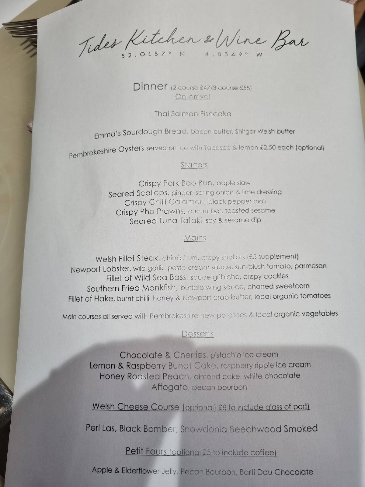 Menu at Tides Kitchen & Wine Bar, Newport