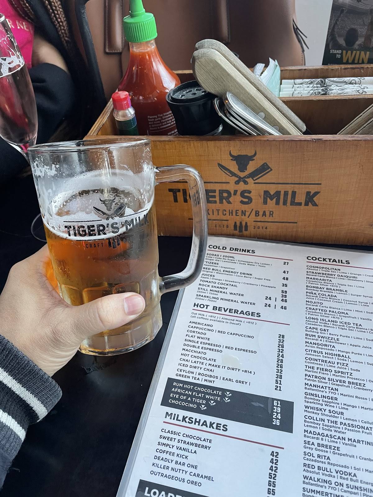 Menu at Tiger's Milk Claremont restaurant, Cape Town, 21 Dreyer St