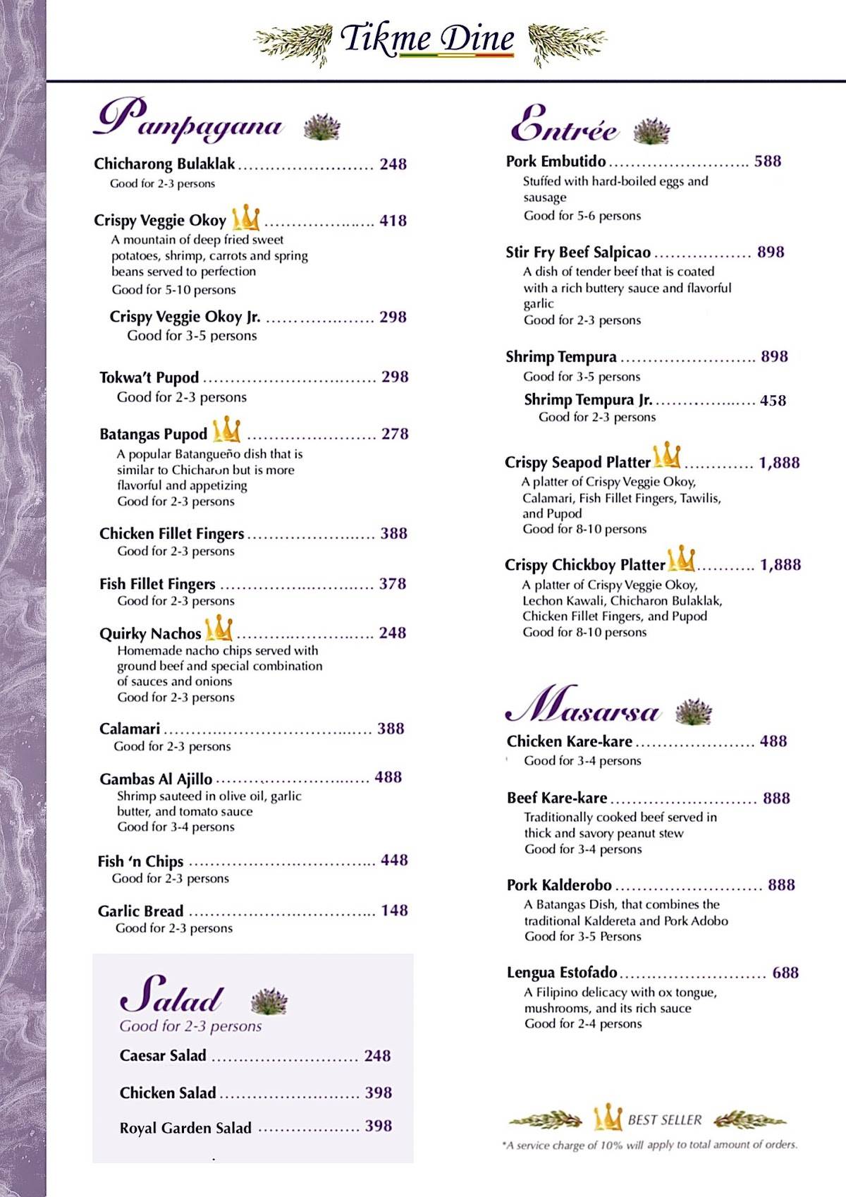 Menu at Tikme Dine restaurant, Quezon City