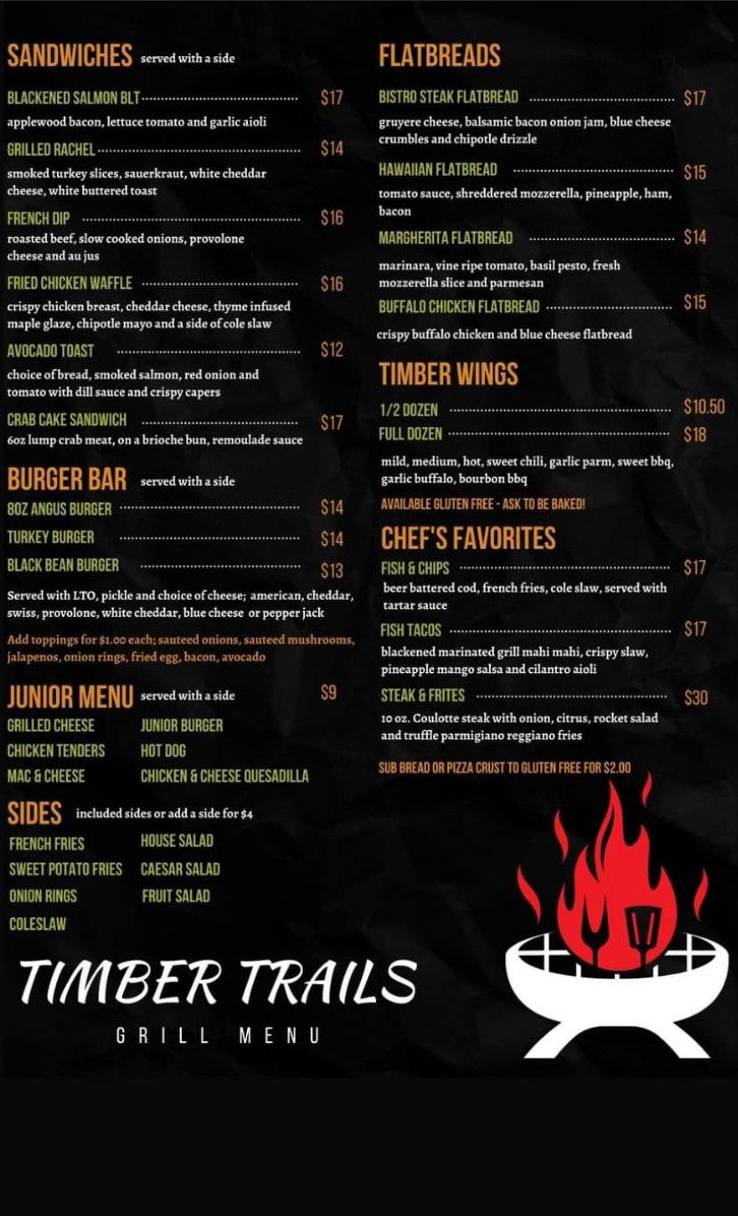 Menu at Timber Trails Clubhouse, Pocono Pines